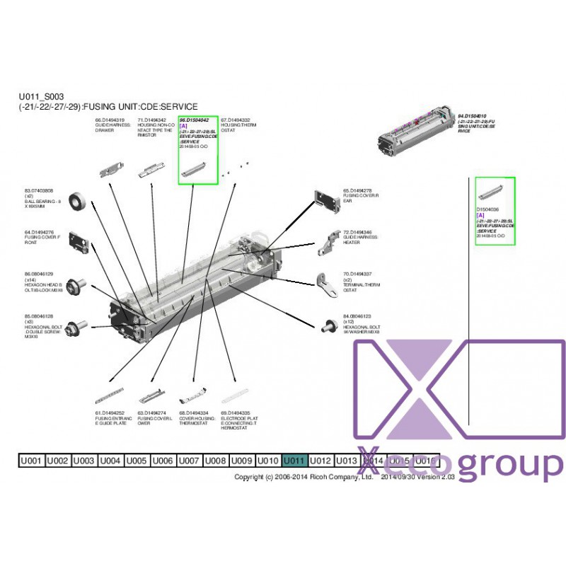 Ricoh D1504042 (-21/-22/-27/-29):SLEEVE:FUSING:C DE:SERVICE